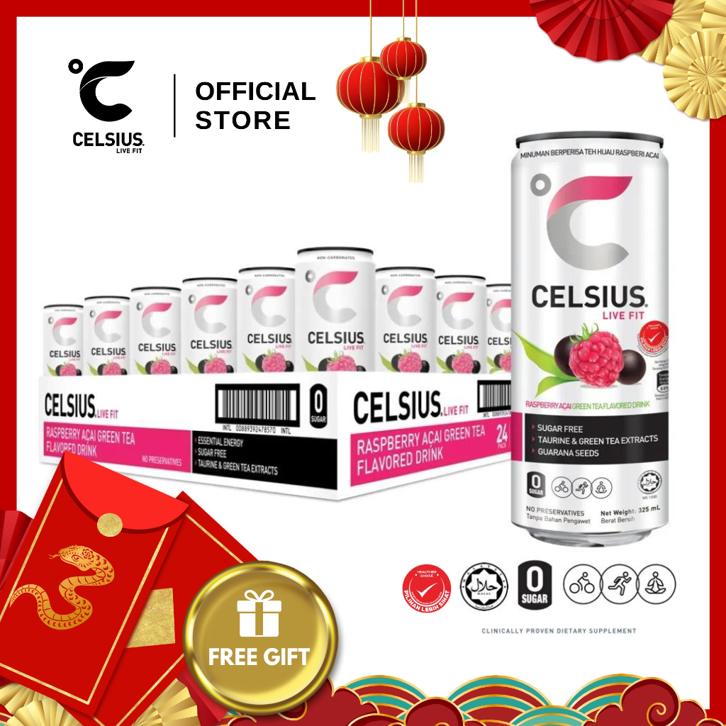 Celsius Healthy Energy Drink Raspberry Acai Green Tea Carton 325ML x 24 ...