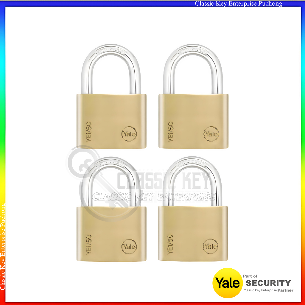 YALE Padlock Essential Series YE1/50/126/4 Solid Brass Body Size 50mm ...