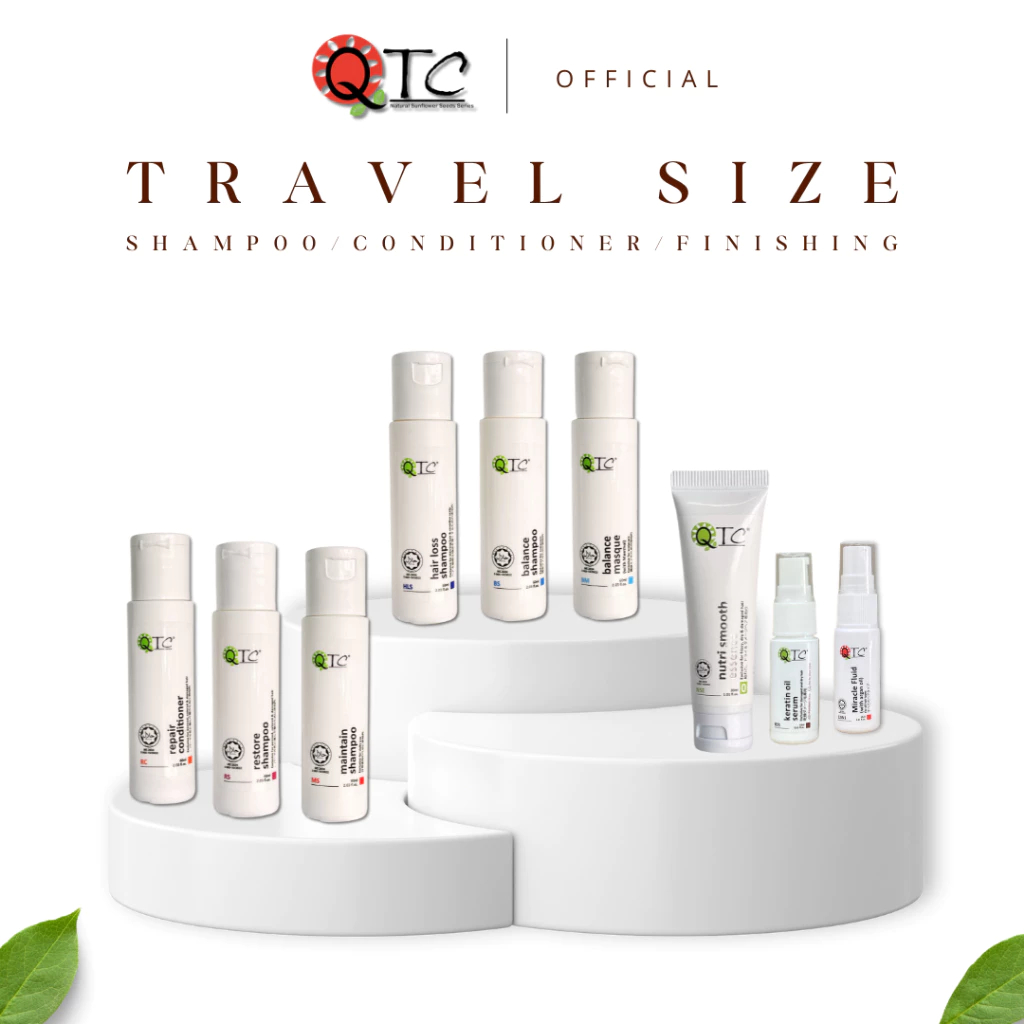 QTC Travel Set - Hair Shampoo + Conditioner + Mask + Oil Serum + Miracle Fluid + Body Bath ...