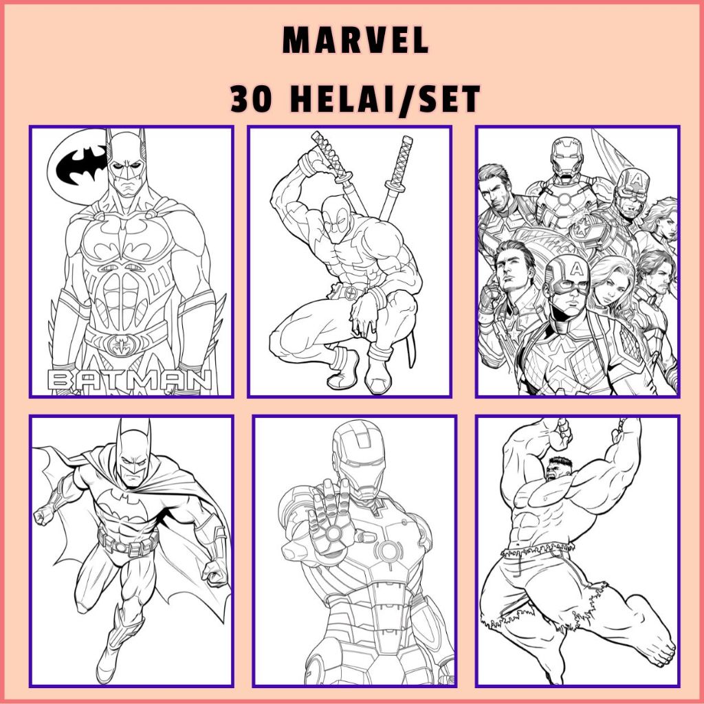 30 HELAI Kertas Mewarna Kanak Kanak Colouring Pages For Kids Marvel ...