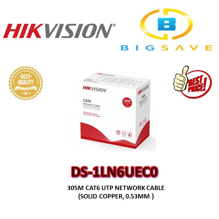 HIKVISION DS-1LN6UEC0 305M CAT6 UTP NETWORK CABLE (SOLID COPPER, 0.53MM ...