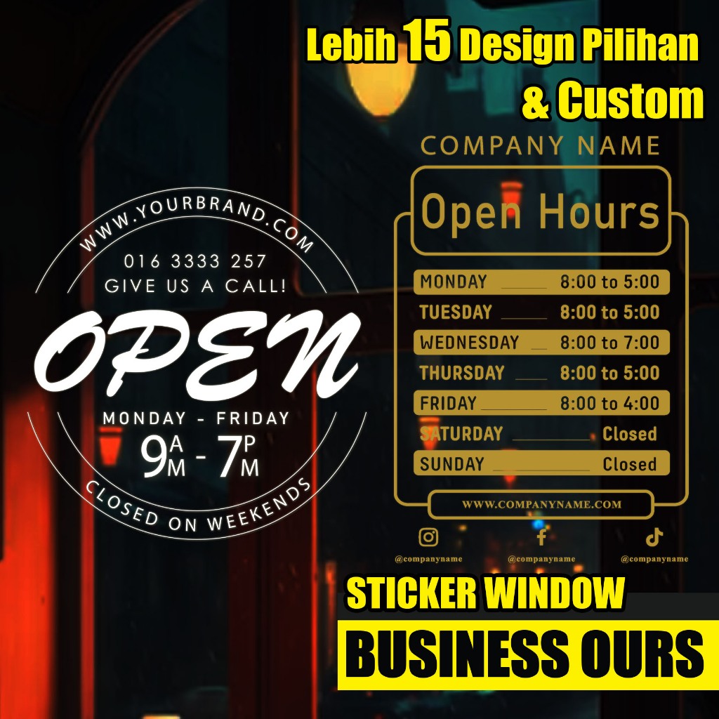 STICKER WAKTU OPERASI BUSINESS HOURS STICKER CUSTOM MADE STICKER / CS01 ...