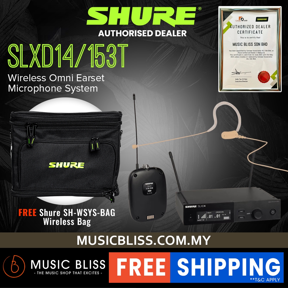 Shure SLXD14/153T Wireless Earset Microphone System with SLXD1 Bodypack Transmitter and MX153T ...