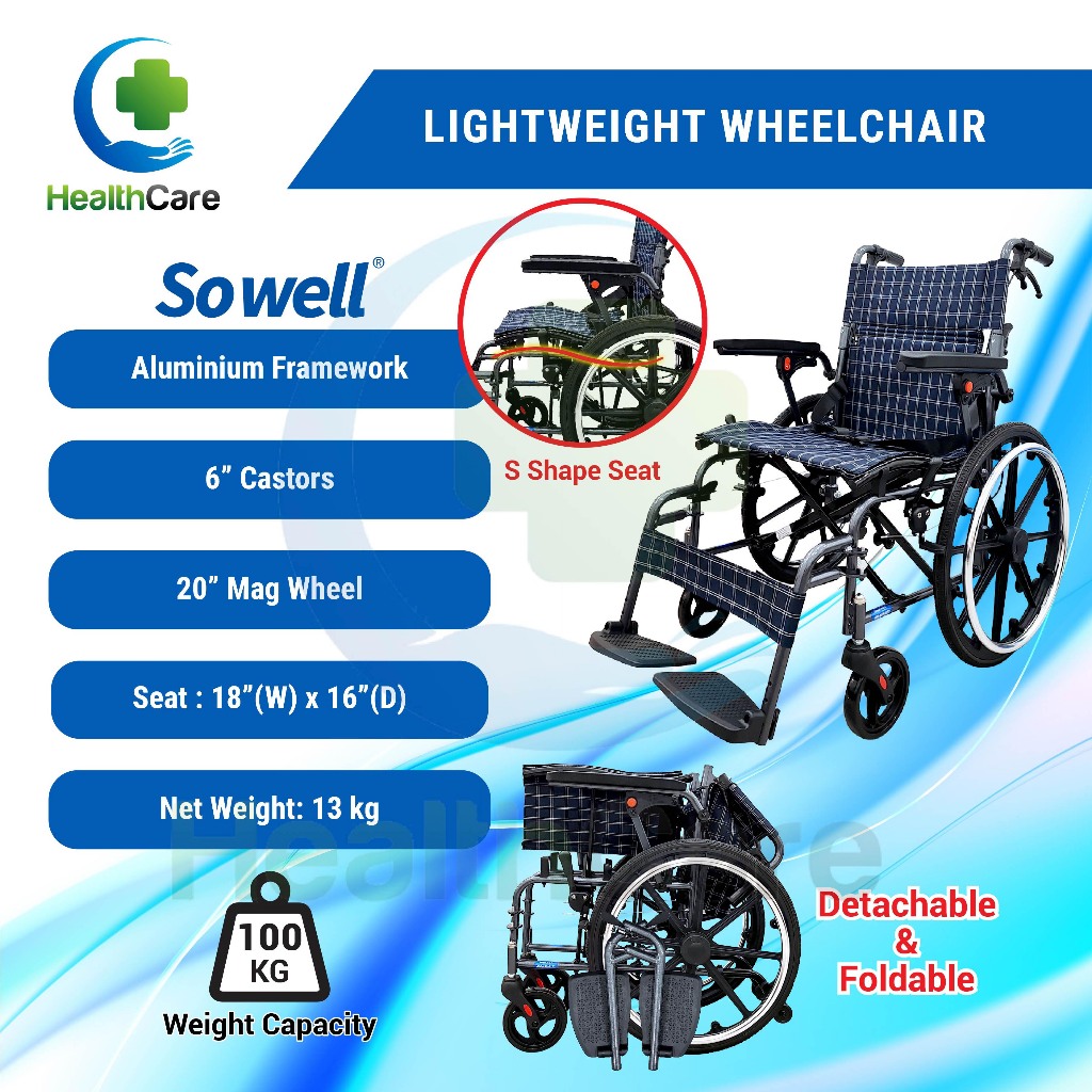 SOWELL D.A.F Light Weight Wheelchair ( Detachable Footrest + Flip Up ...