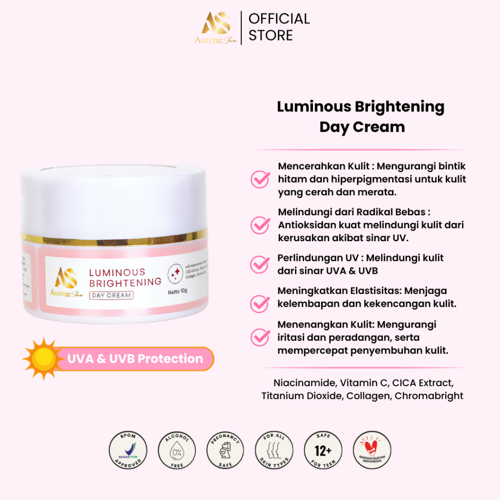 AURENE SKIN LUMINOUS BRIGHTENING DAY CREAM 10G | Shopee Malaysia