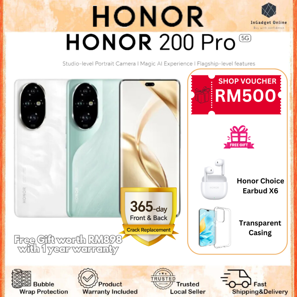 [PROMO] HONOR 200 PRO 5G 24GB*(12GB+12GB)RAM 512GB ROM|Snapdragon 8s ...