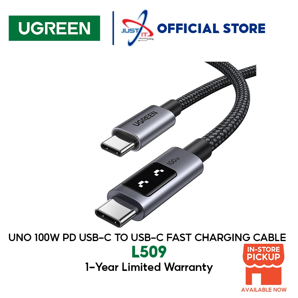 UGREEN UNO (L509) USB-C TO USB-C 100W PD FAST CHARGING SMART DIGITAL DISPLAY - 1M / 2M / 3METER ...