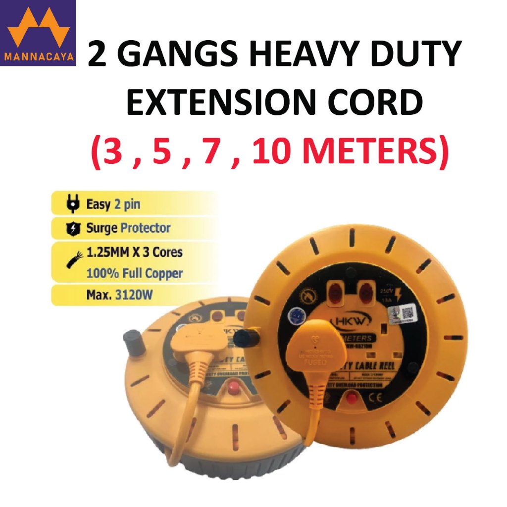 EXTENSION 2 GANGS SOCKET HEAVY DUTY CABLE REEL / EXTENSION CORD ( 3 ...