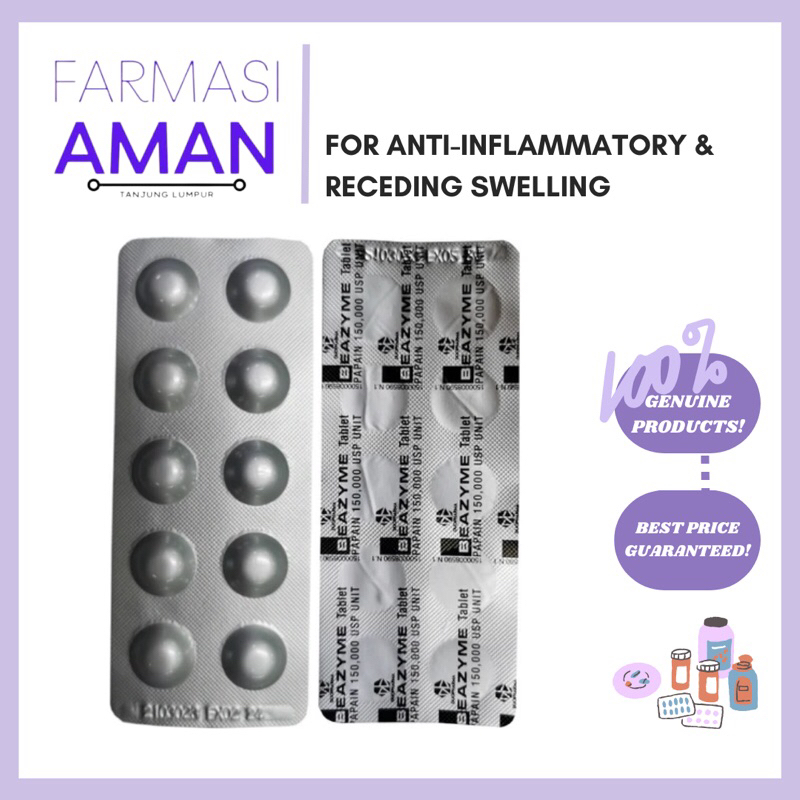 Duopharma Beazyme Tablet Papain 150,000 USP Unit 10's (Anti-Keradangan ...