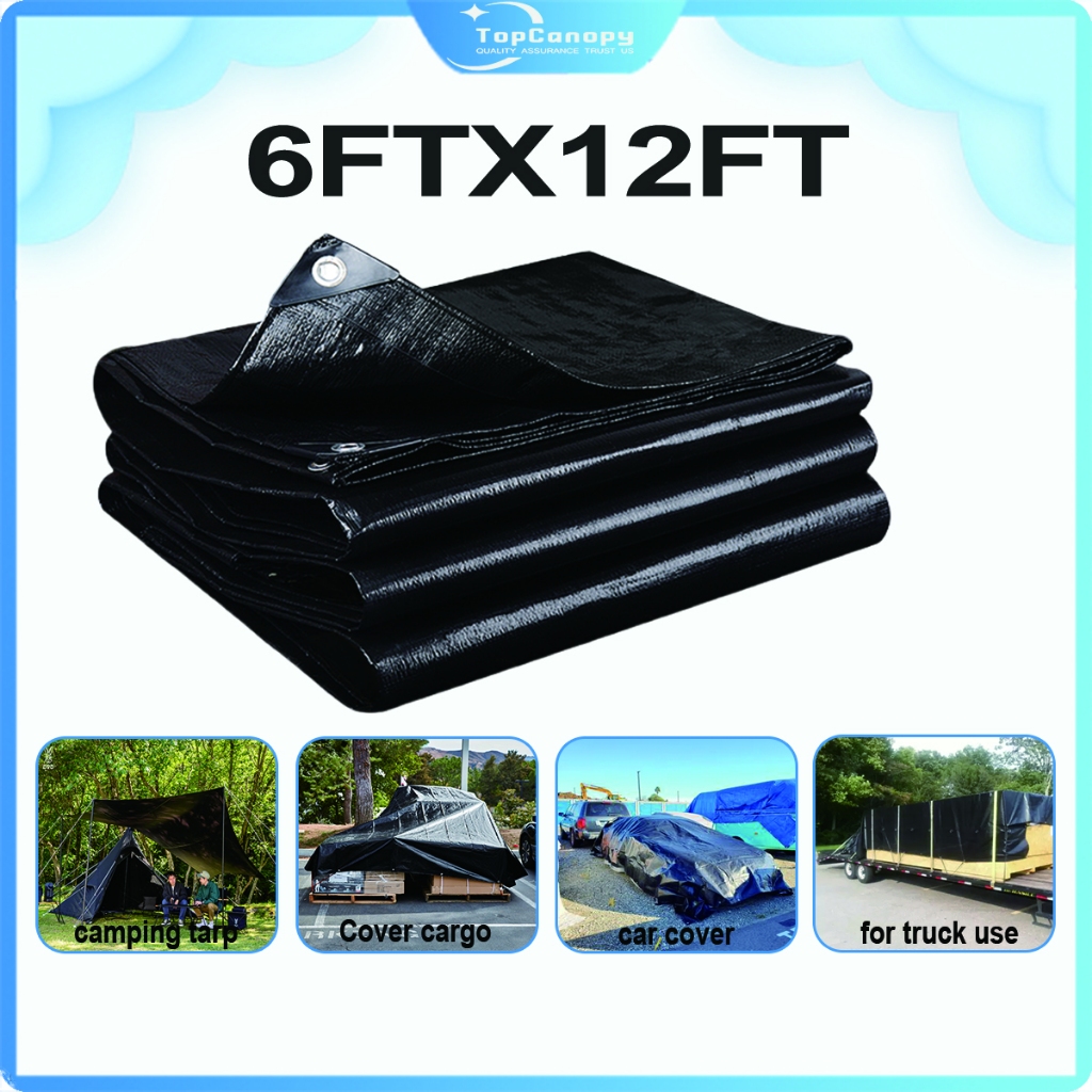 black 6x12ft Khemah Kanvas Tebal Waterproof Canopy Sesuai Tarpaulin ...