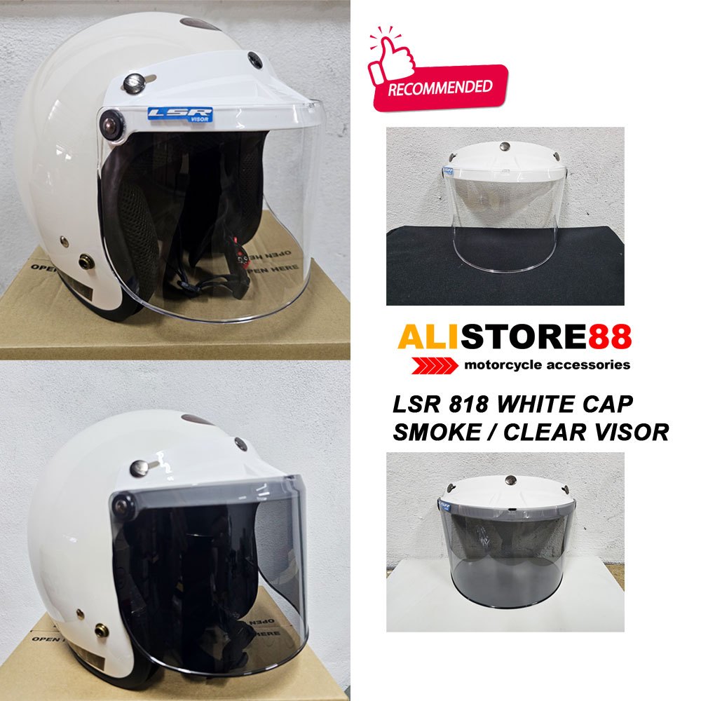 LSR 818 WHITE CAP 3 BUTTONS SMOKE & CLEAR VISOR - MAGNUM / SGV / MS88 ...