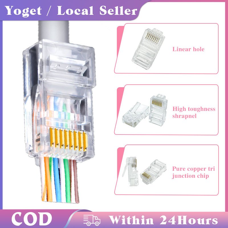 100pcs RJ45 Crystal Network Connector / CAT6 Pass Through Connector ...