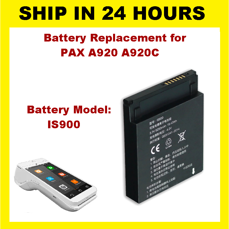 IS900 Battery 3.7V 5250mAh A920 A920C Li-ion rechargeable replacement ...