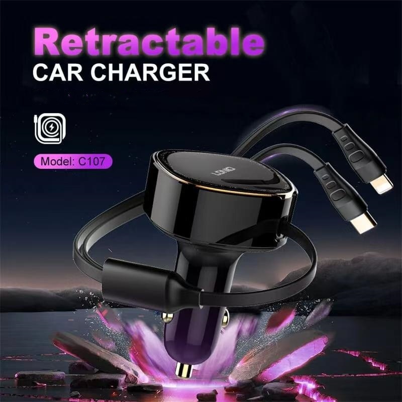 LDNIO C107 30W 2-in-1 Car Charger Retractable Cable Super Fast Quick ...