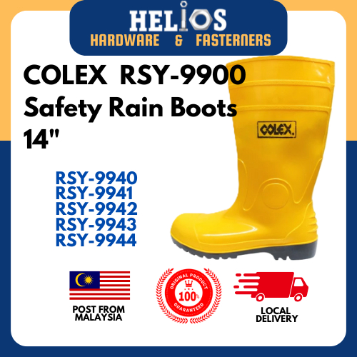 COLEX RSY-9900 PVC Yellow Steel Toe Cap Mid Sole Safety Rain Boots 14 ...