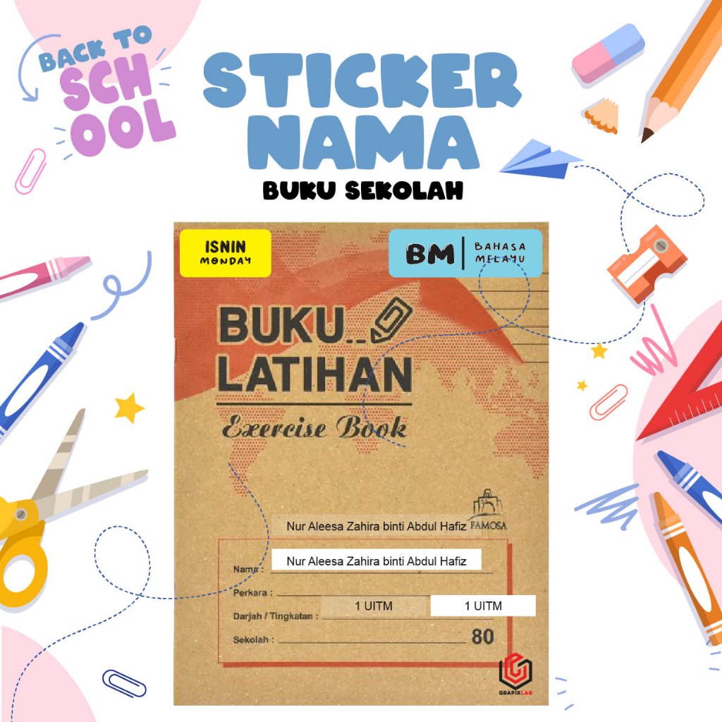 STICKER NAMA BUKU SEKOLAH / STICKER NAMA / STICKER SEKOLAH / STICKER ...