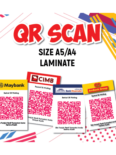 QR SCAN BANK SAIZ A5/A4 LAMINATE/MAYBANK/CIMB/AMBANK/BANK ISLAM ...