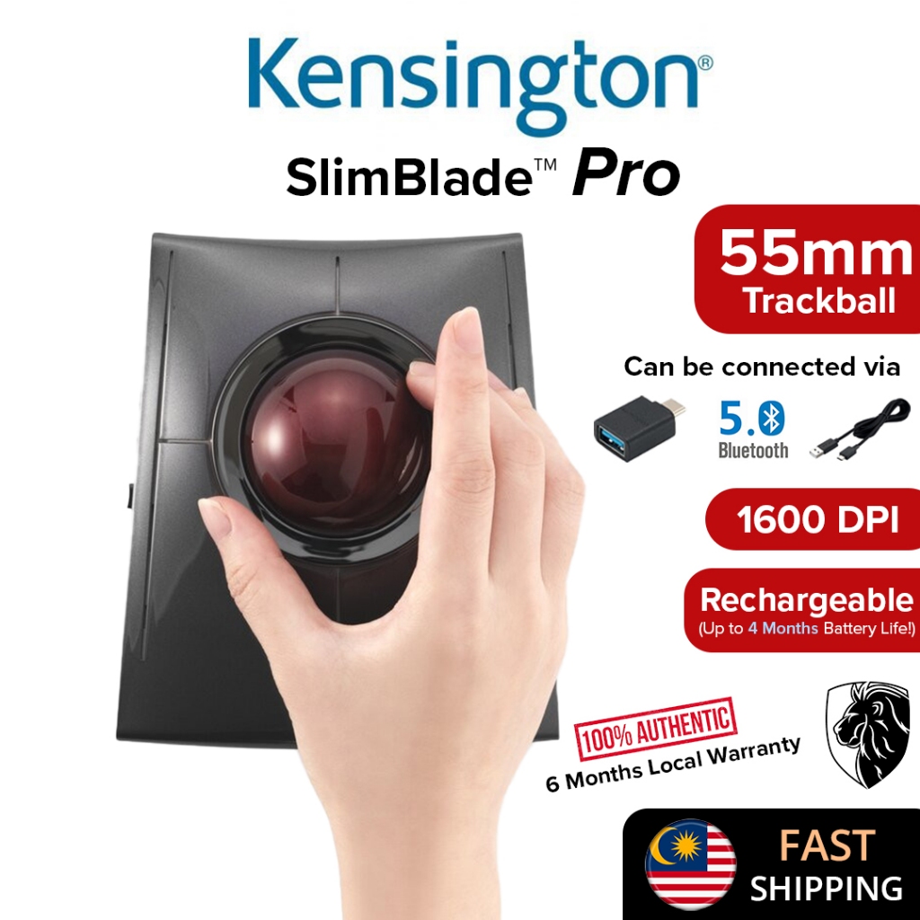 (MY) Kensington SlimBlade Pro 55mm Trackball Mouse - 1600 DPI ...