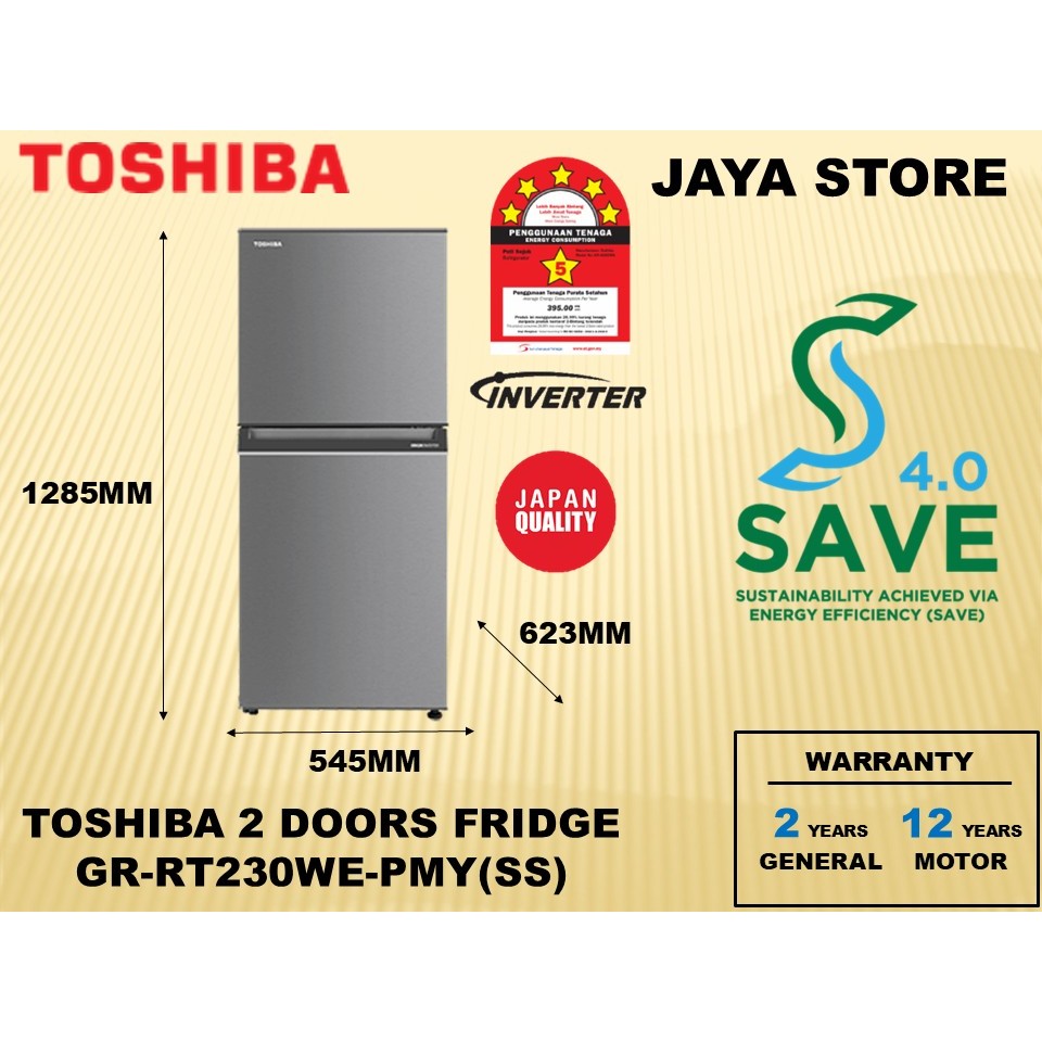 [Save 4.0] Toshiba 2 Doors Refrigerator (220L) ORIGIN Inverter PureBIO ...