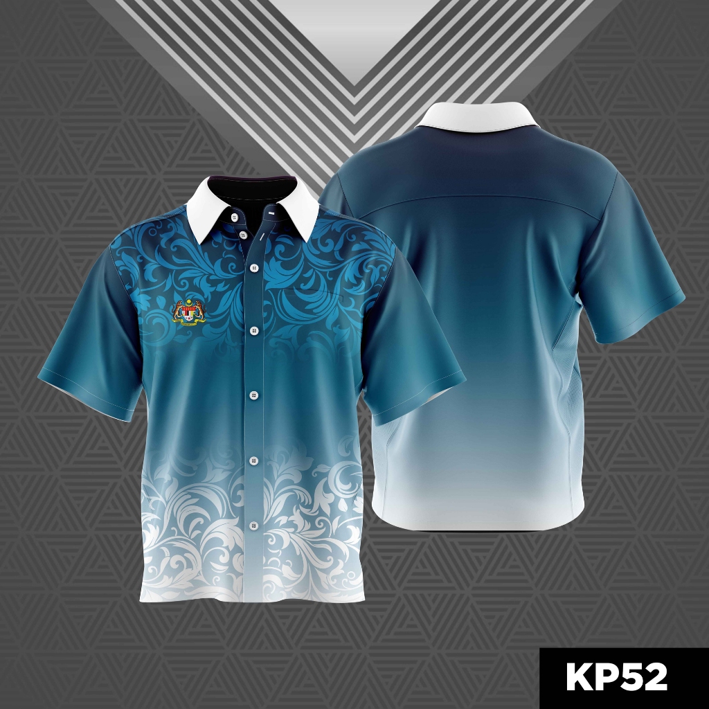 KP52 Baju Korporat Lengan Pendek Corak Batik-Ocean Blue | Shopee Malaysia