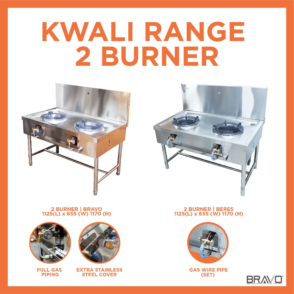 BRAVO Dapur Gas Masak Stainless Steel Kwali Range 2 Burner High ...