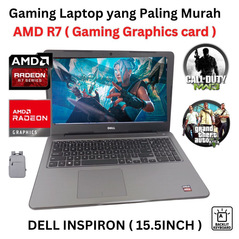 GAMING LAPTOP DELL INSPIRON P66F AMD RADEON R7 GRAPHICS CARD INTEL CORE ...