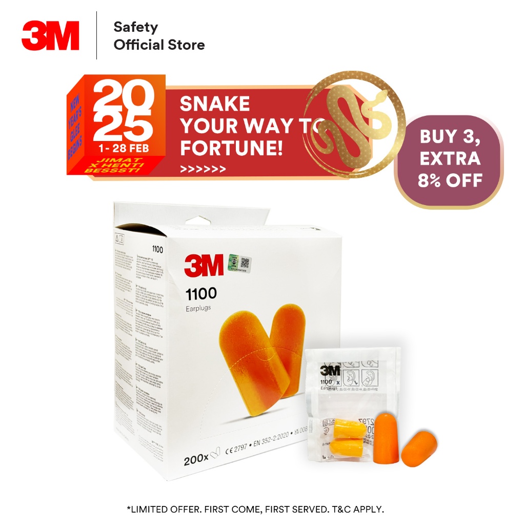 [Sell by Box] 3M™ 1100 Uncorded Soft Foam Disposable Earplugs SNR 35 dB (200 Pairs/Box) EP_ PSD ...