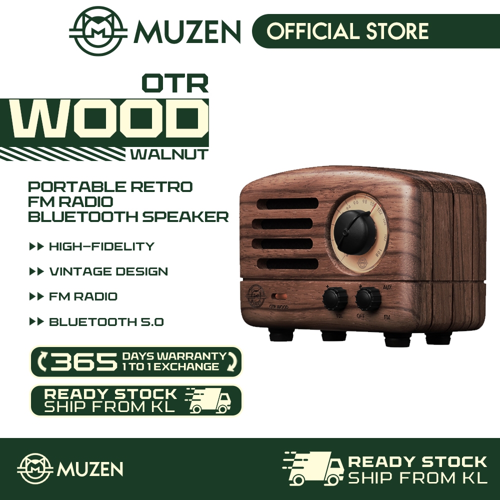 MUZEN OTR Wood Portable Retro FM Radio Bluetooth 5.0 Speaker 10Hrs ...
