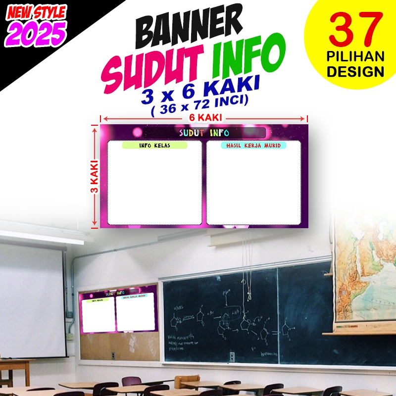 Banner Sudut INFO untuk tampal di dinding dalam kelas sebagai keceriaan ...