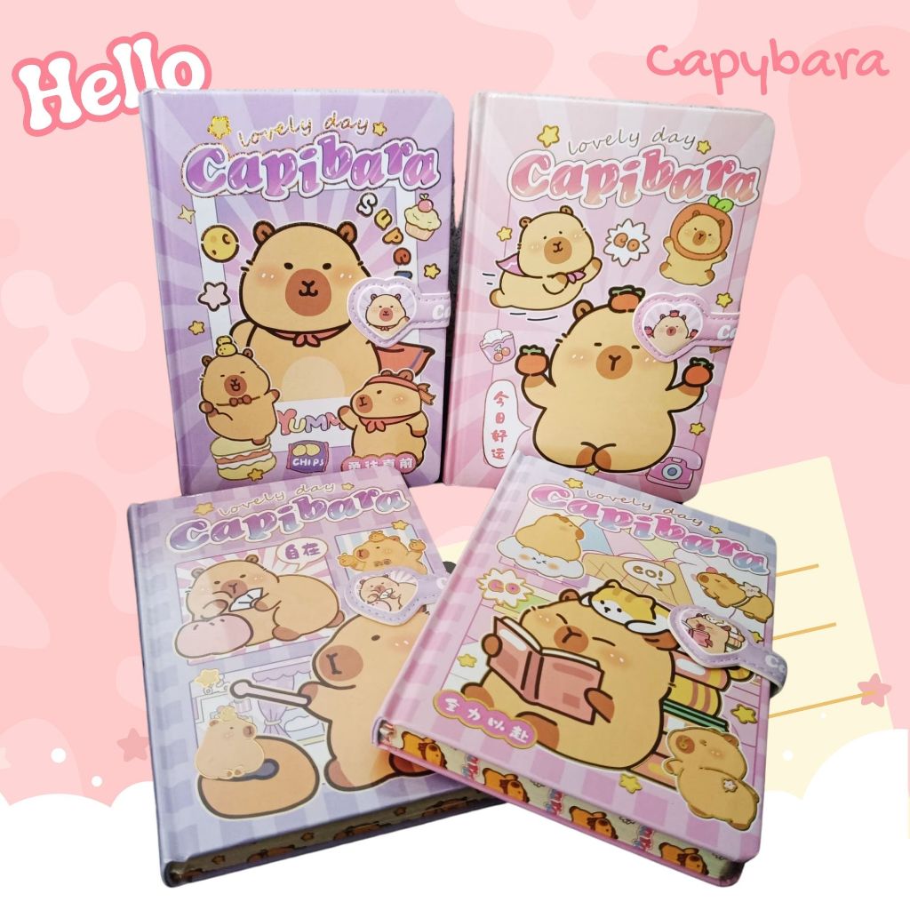 Capybara Cute PU 32K Handbook Notebook Small Size Magnet Stationery ...