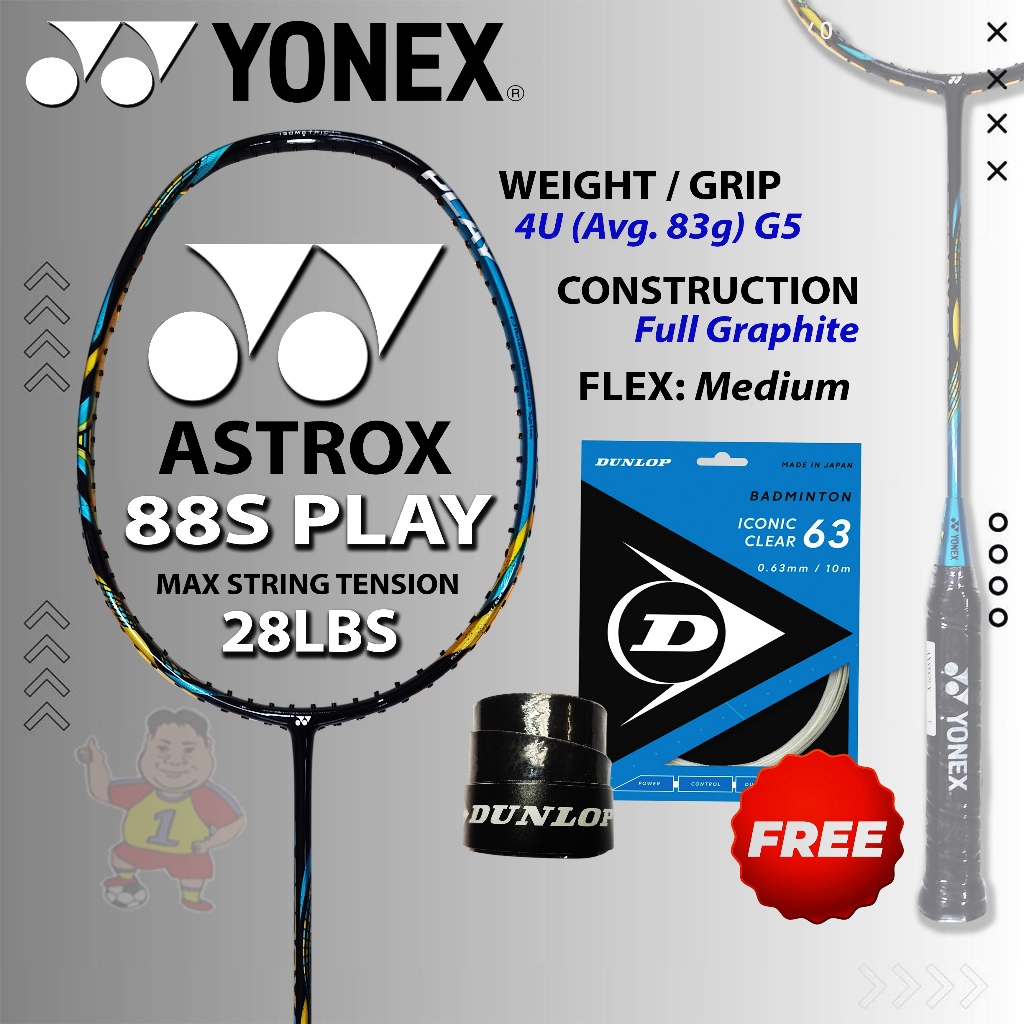 Yonex Badminton Racket Astrox 88S Play Blue 4U Max Tension 28 lbs (Free ...