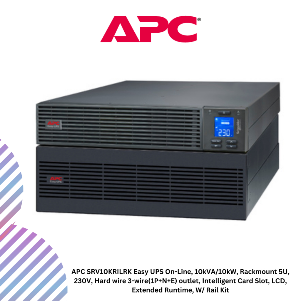 APC SRV10KRILRK Easy UPS On-Line, 10kVA/10kW, Rackmount 5U, 230V, Hard wire 3-wire(1P+N+E ...