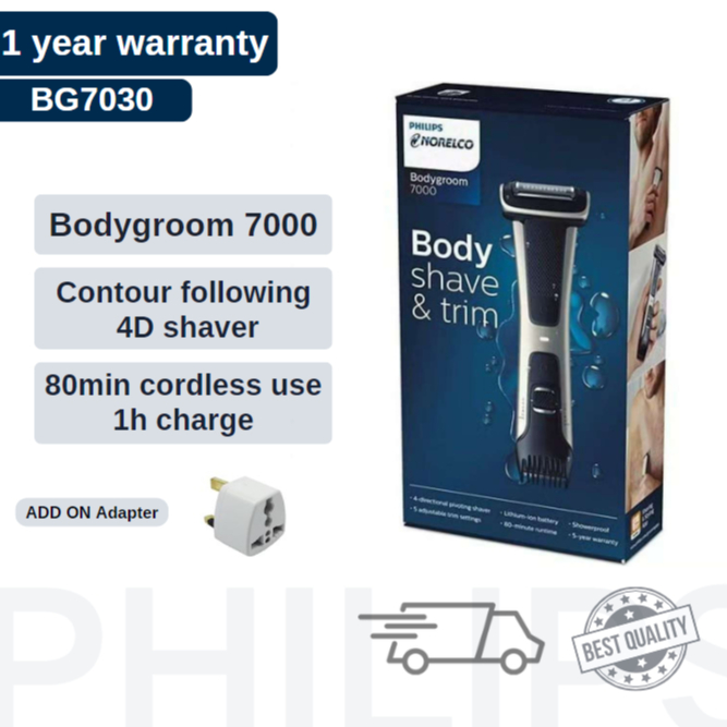 READY STOCK Norelco Rechargeable Bodygroom 7000 Body shave & trim 5-zone body grooming stainless ...