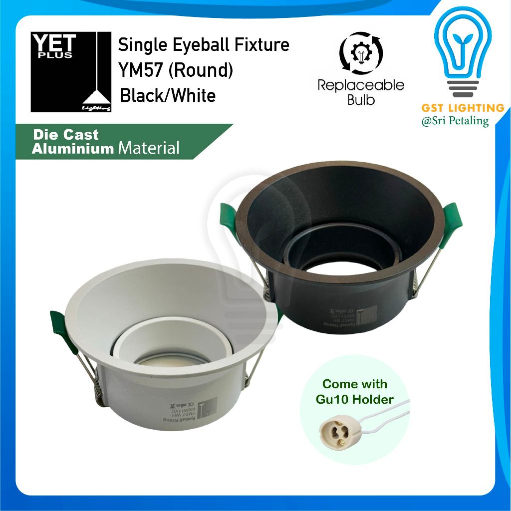 YETPLUS YM57 Die-Cast Aluminium Round Recessed GU10 Eyeball Casing ...