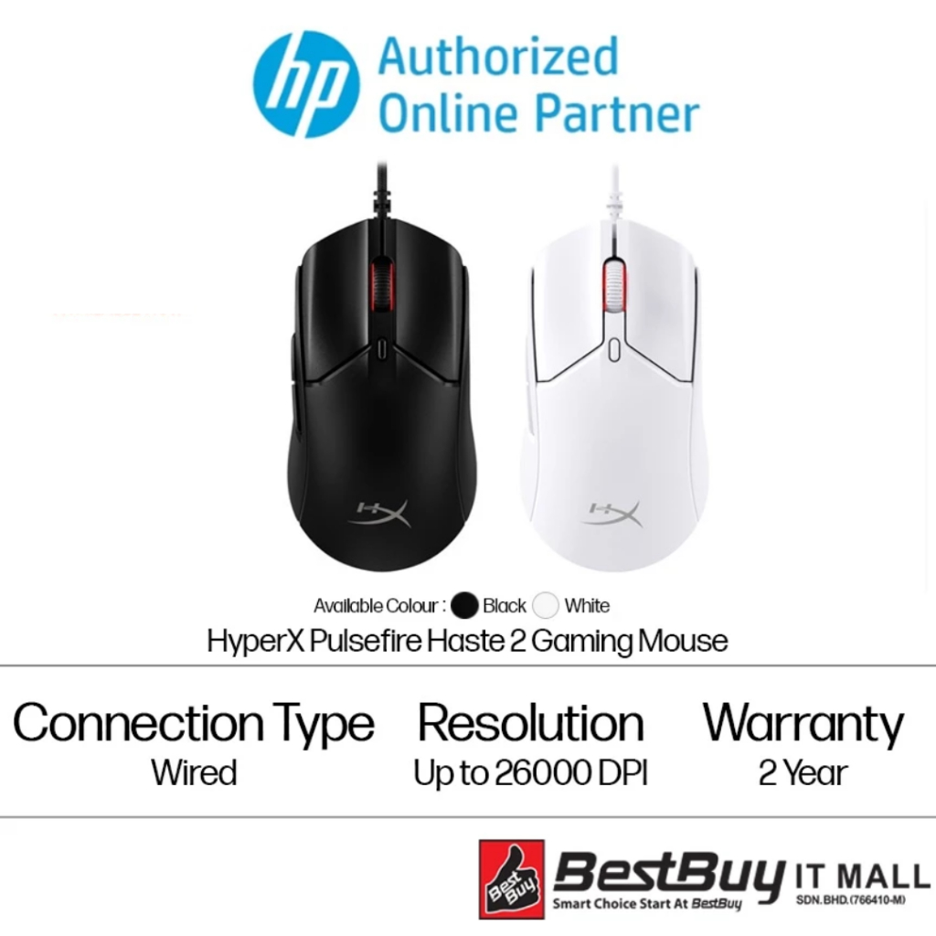 HyperX Pulsefire Haste 2 Gaming Mouse - black-(6N0A7AA) / White ...