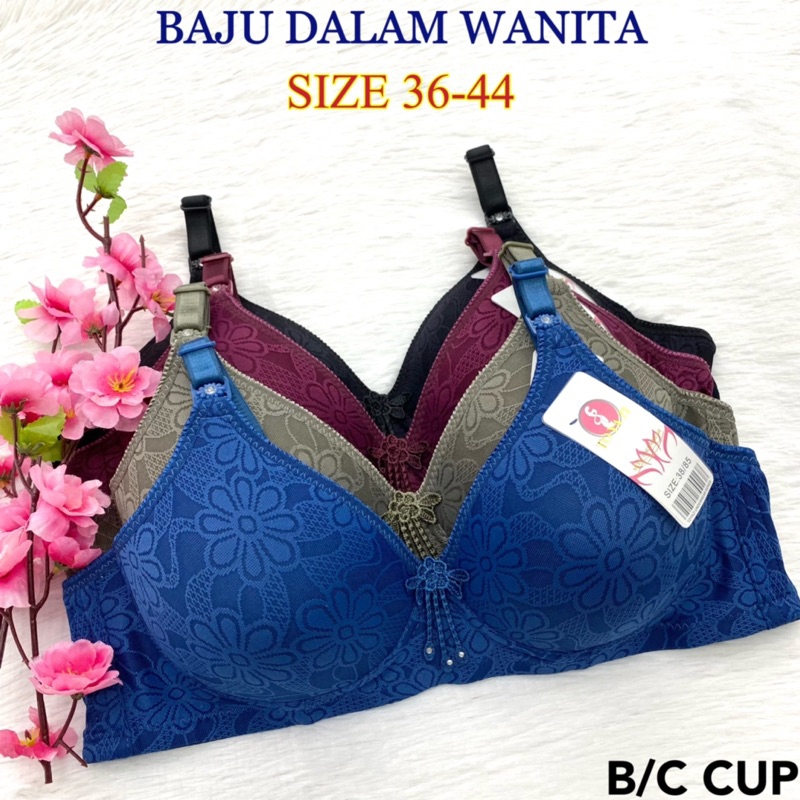 Bra Plus Size B/C Cup Non Wired Women Bra Full Cup Baju Dalam Wanita ...