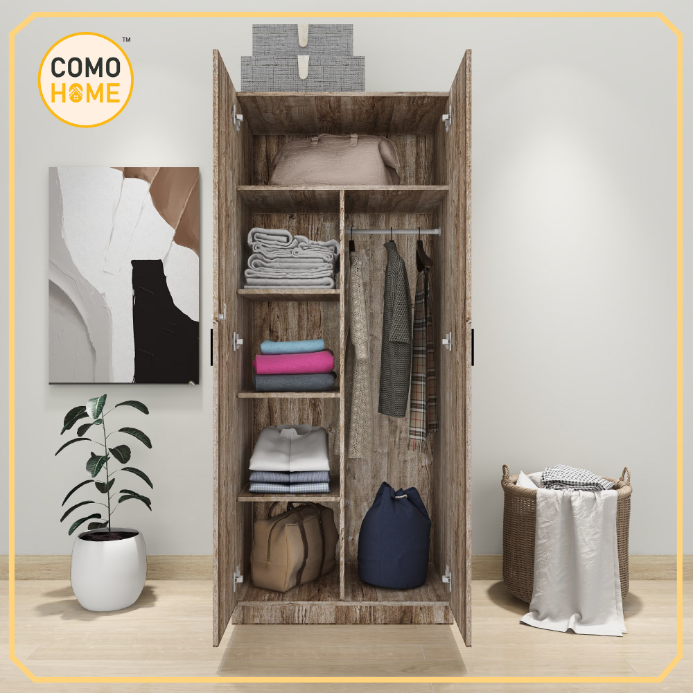 Como Home 2 Door Wardrobe with Door Lock (W750) | Almari Baju 2 Pintu ...
