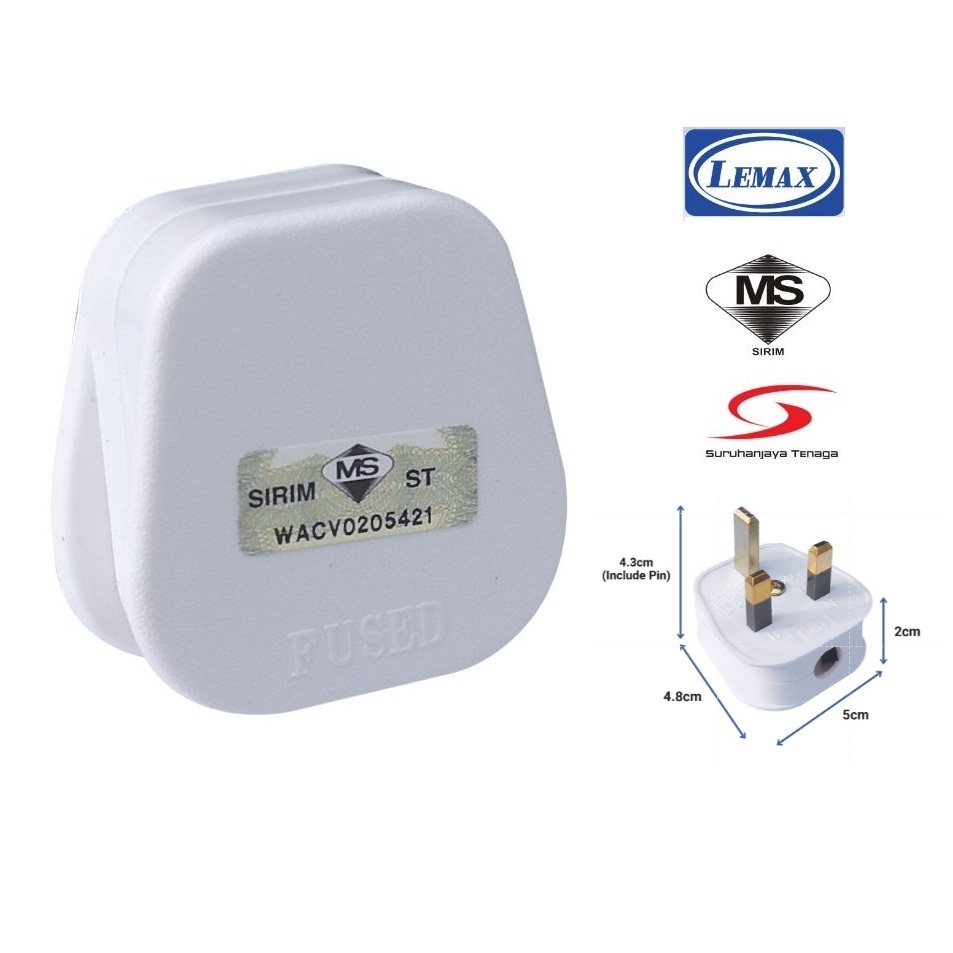 [SIRIM] LEMAX 13A Plug Top Fused QUALITY 3 Pin 100% Sirim Approved YK ...