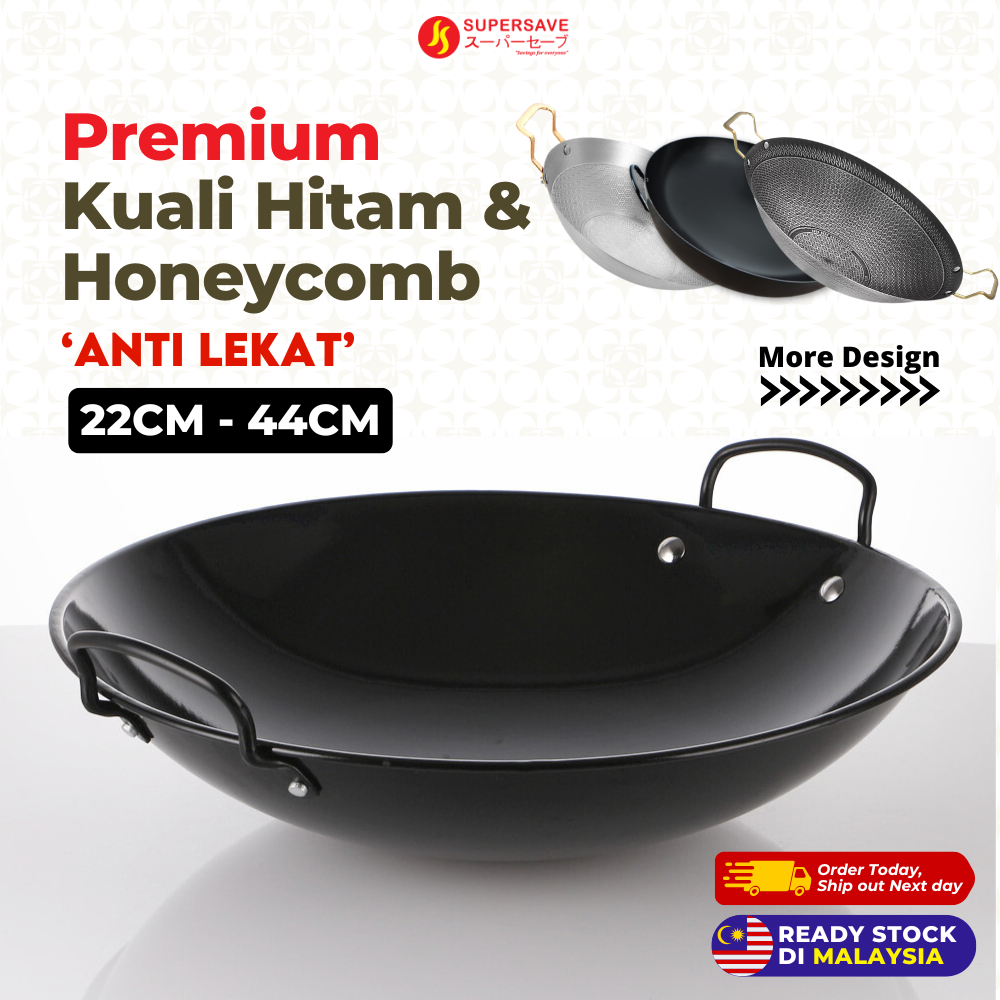 SUPERSAVE Wok Kuali Stainless Steel Pan Non-stick Honeycomb Kuali Hitam ...