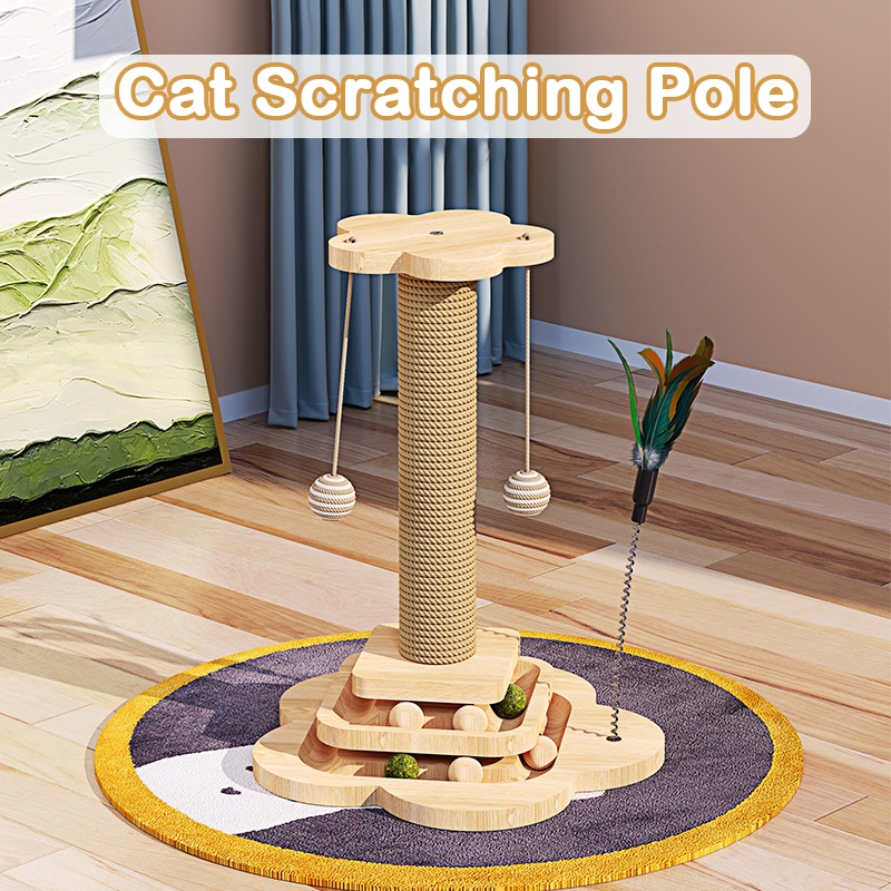Wooden cat scratching pole cat scratch cat tree cat play cat tease cat ...