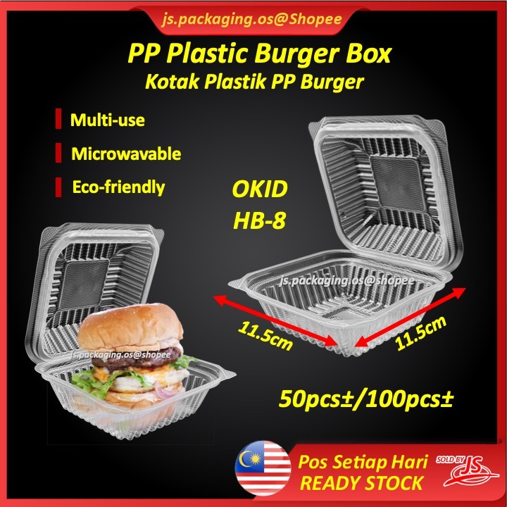 Disposable PP Burger Box with Lock Plastic Food Box Kotak Burger ...
