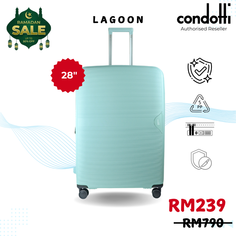 Condotti Lagoon (28") PP Hard Case Unbreakable Shell Luggage with TSA Lock and Security Zipper C ...
