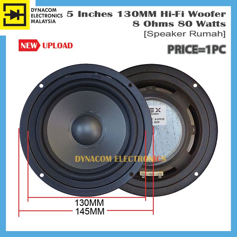 1PC 5 Inches 130MM Hi-Fi Woofer 8 Ohms 80 Watts [Speaker Rumah ...