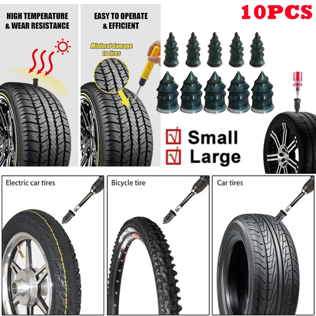 10pcs Car Vacuum Tyre Repair Rubber Nail Emergency Tire Puncture Tayar ...