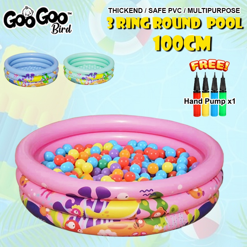 GOOGOO BIRD 3Rings Inflatable 100CM Round Pool Kids Swimming Pool Kolam ...