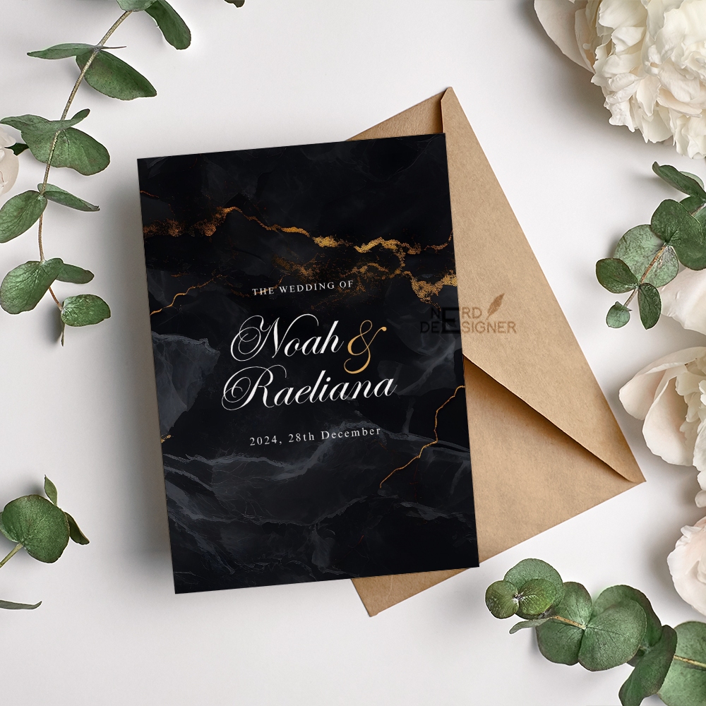 Marble Gilded Noir Wedding Editable Invitation Template | Canva ...