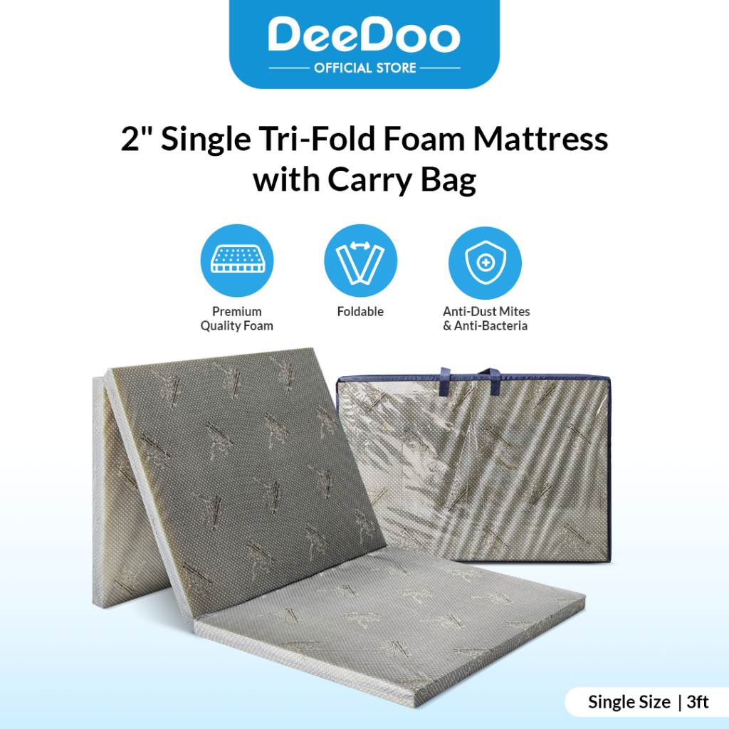 DeeDoo Single Tri-Fold Foldable Foam Tilam Lipat Mattress with Carry ...