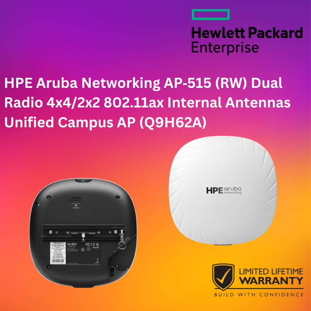 HPE Aruba Networking AP‑515 (RW) Dual Radio 4x4/2x2 802.11ax Internal Antennas Unified Campus AP ...