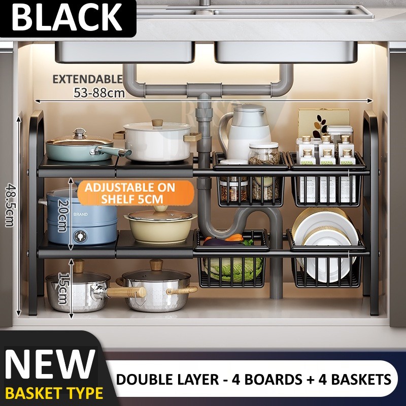 Expandable Multipurpose 66cm Kitchen Stainless Steel under Sink Shelf ...