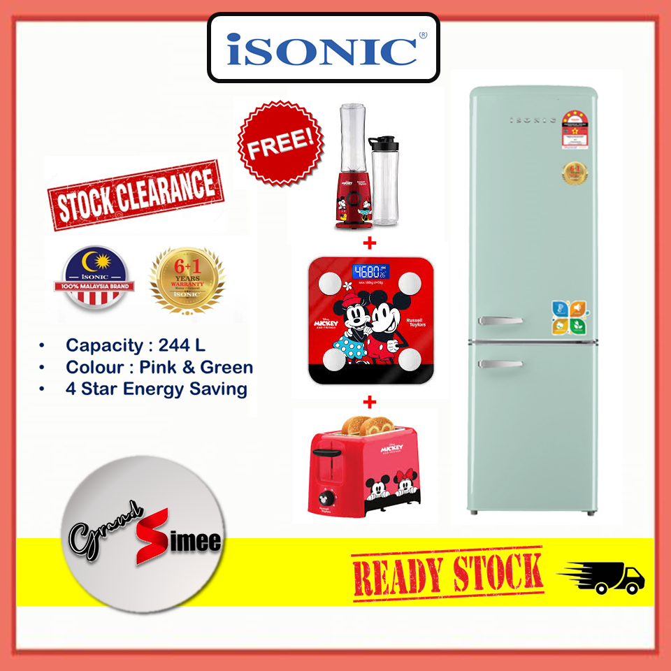 ISONIC DOUBLE DOOR VINTAGE FRIDGE IDR-BCD261LH Green FOC BLENDER ...